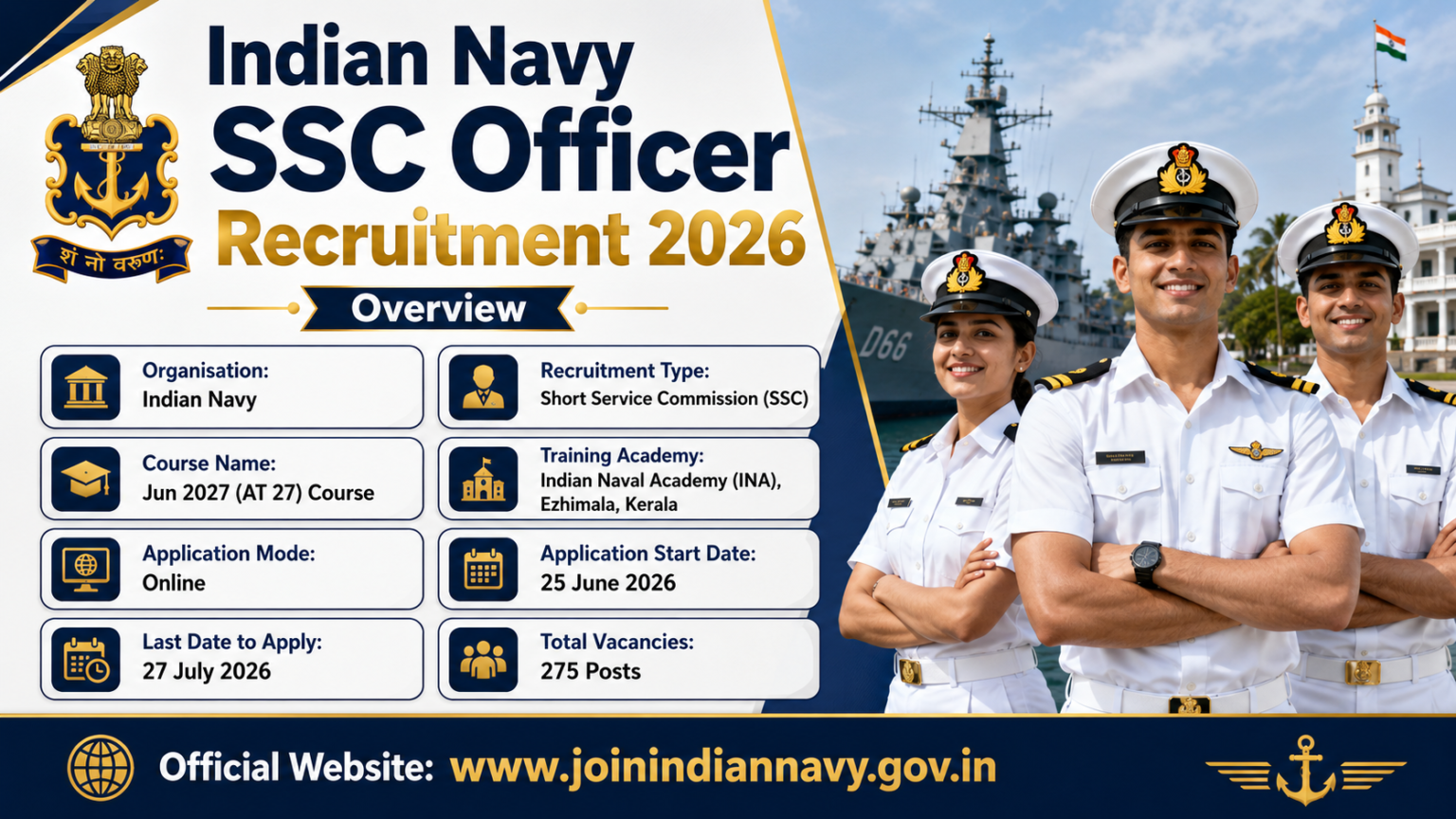 ⚓ Indian Navy SSC Officer Recruitment 2026: 275 Officer பணியிடங்கள் ...